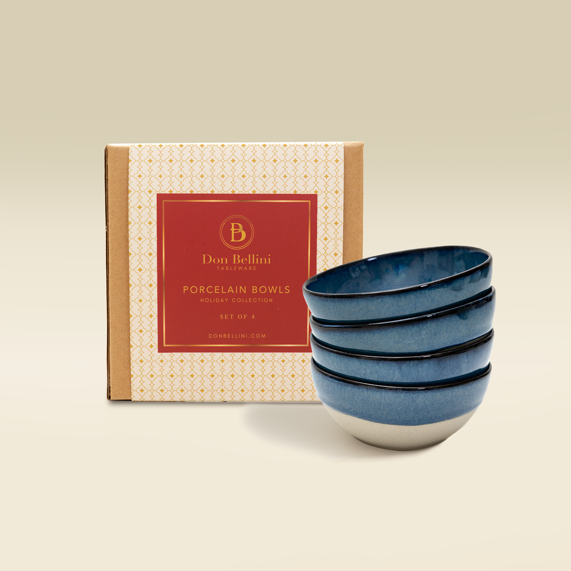 Craftstone Small Half-Glazed Ceramic Bowl 4 Piece Gift Set
